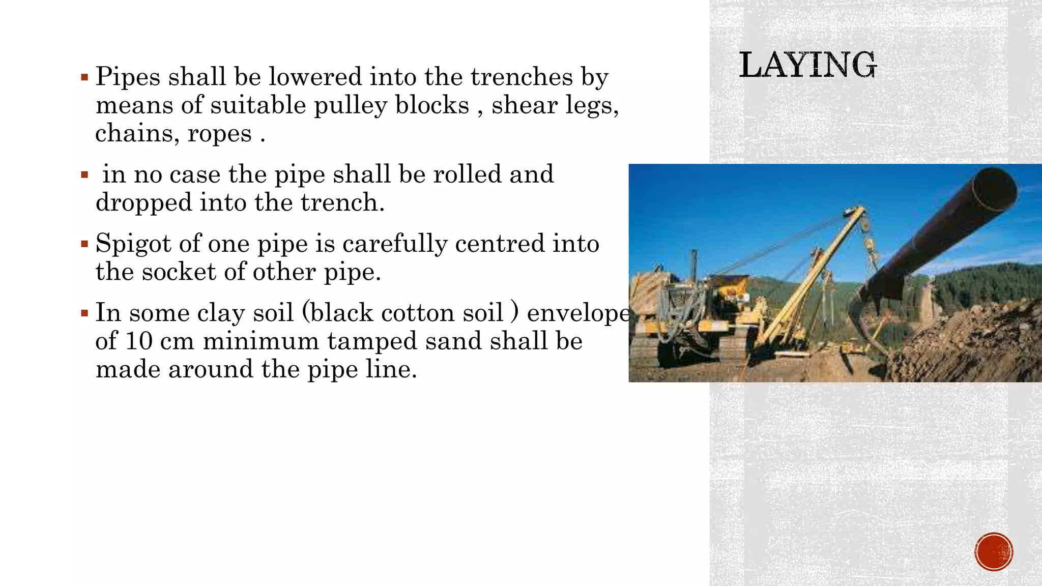 Laying, jointing and testing of pipes | PPTX