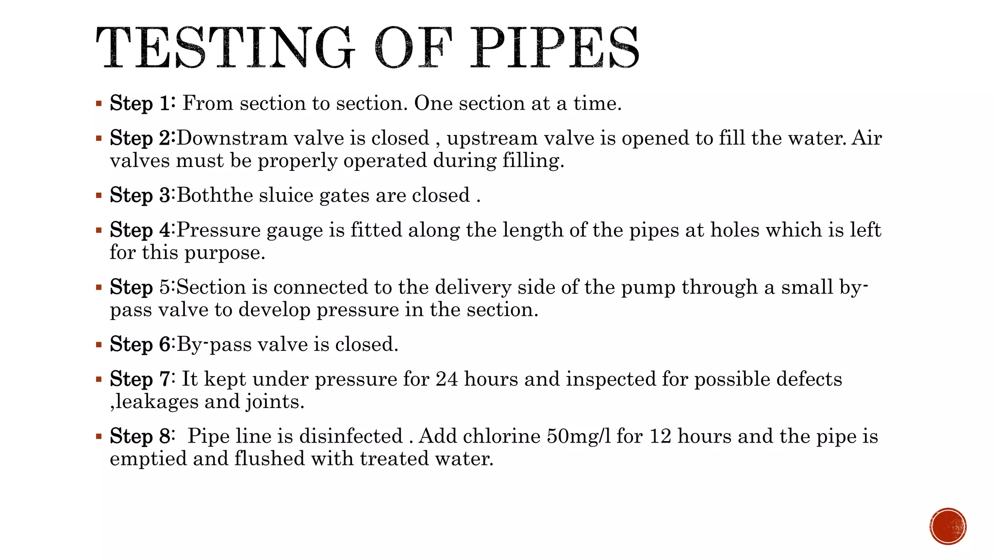 Laying, jointing and testing of pipes | PPTX