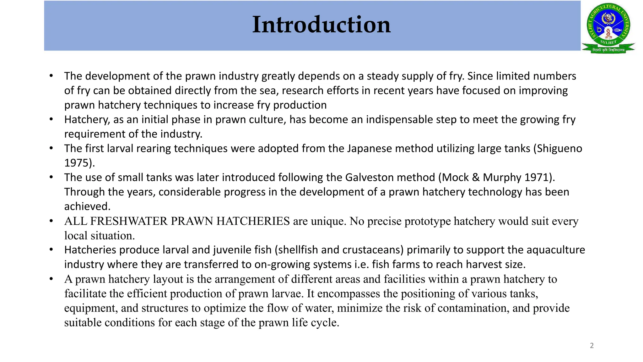 Layout of Prawn Hatchery in DFO Rajshahi | PPTX