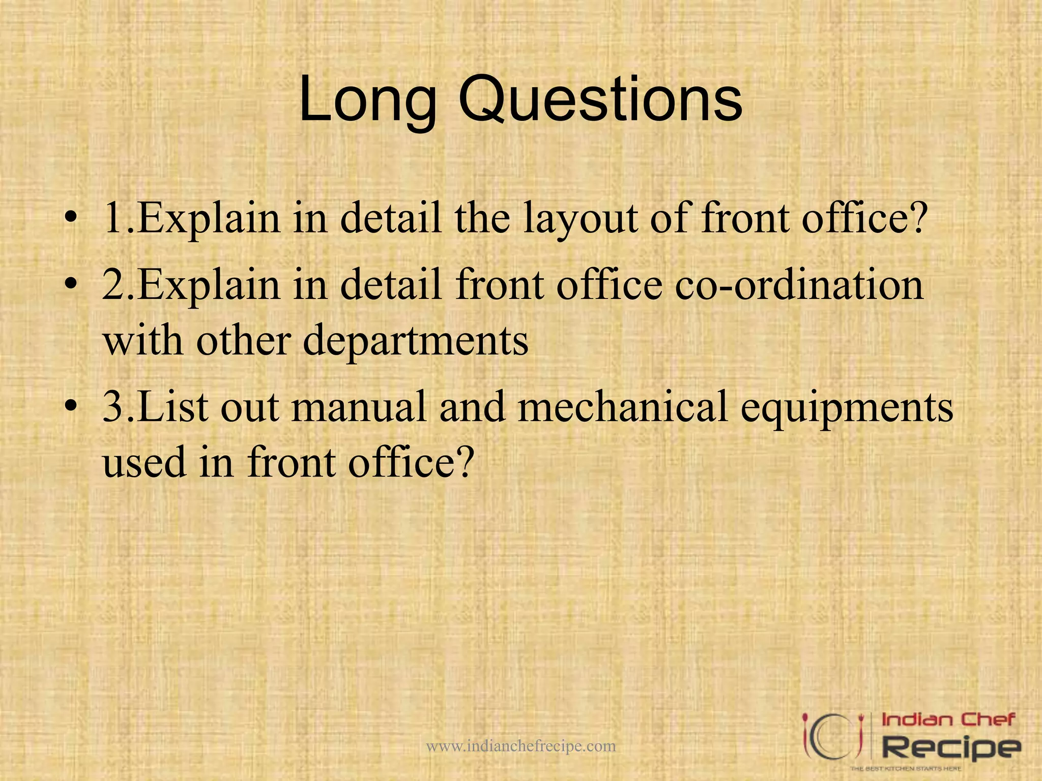 LAYOUT AND SECTIONS OF FRONT OFFICE | PPTX