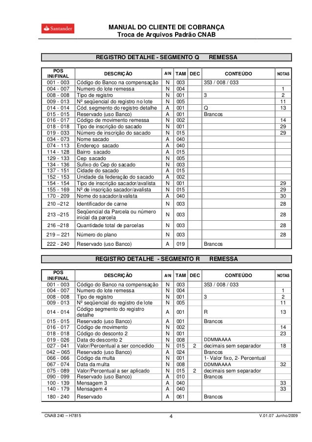Layout cnab 240 posicoes set de 2009