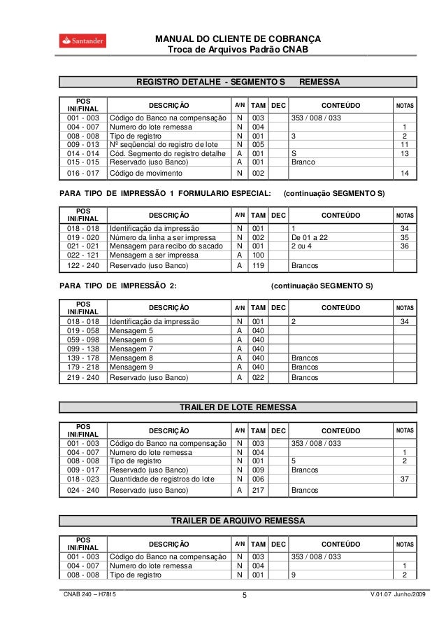 Layout cnab 240 posicoes set de 2009