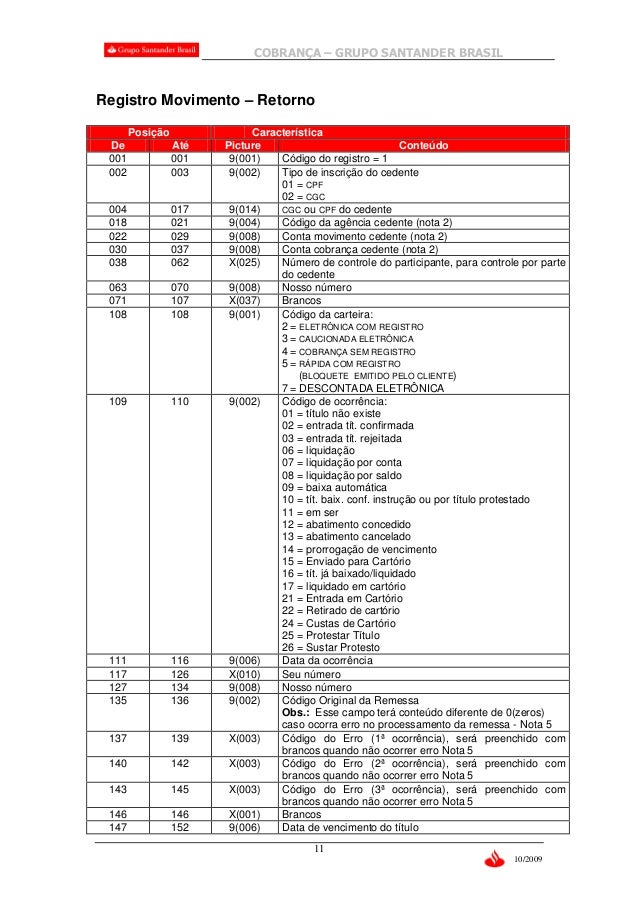 Layout cnab 400 posicoes out de 2009