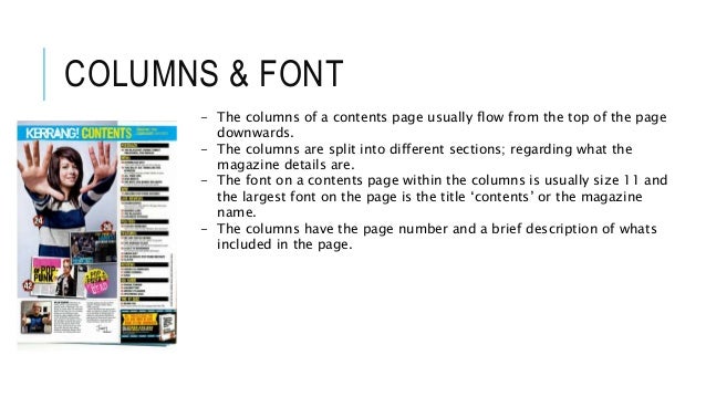 Layout of a context page