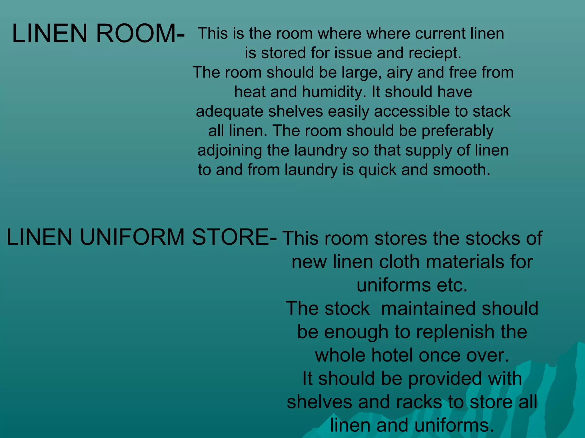 Layout of housekeeping dept. with explanation | PPT