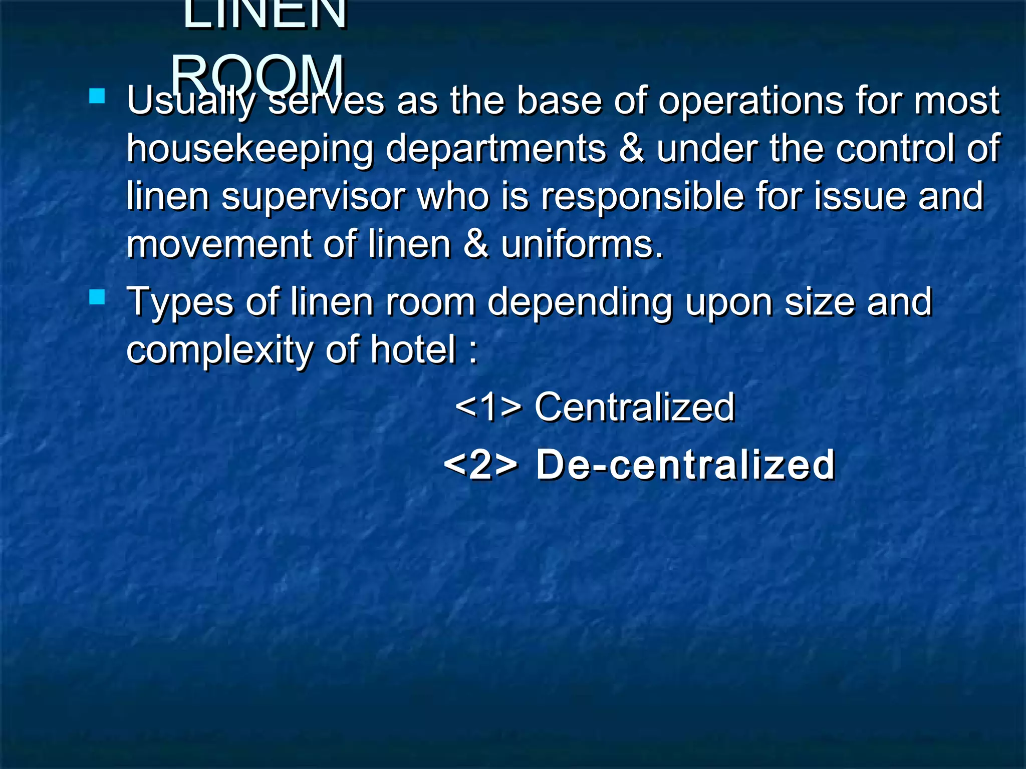 Layout of housekeeping dept. with explanation | PPT