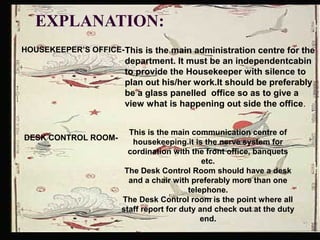 Layout of housekeeping dept. with explanation | PPT