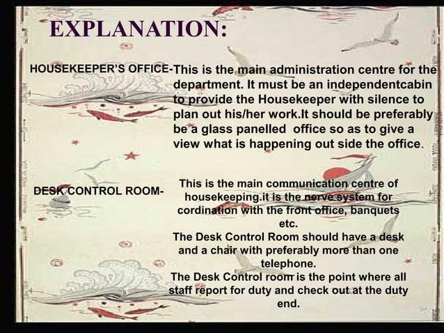 Layout of housekeeping dept. with explanation | PPT