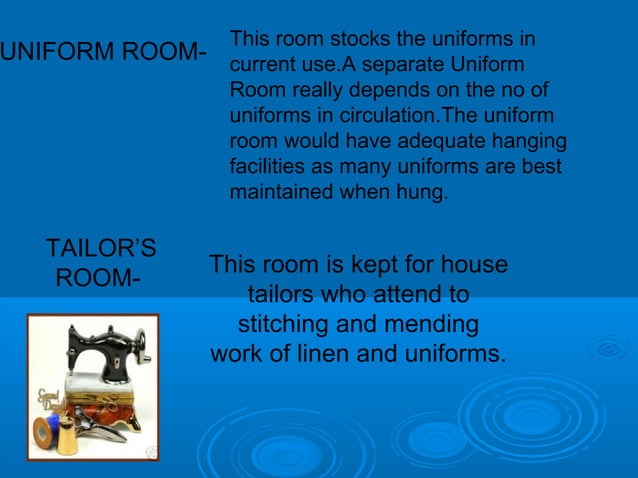 Layout of housekeeping dept. with explanation | PPT