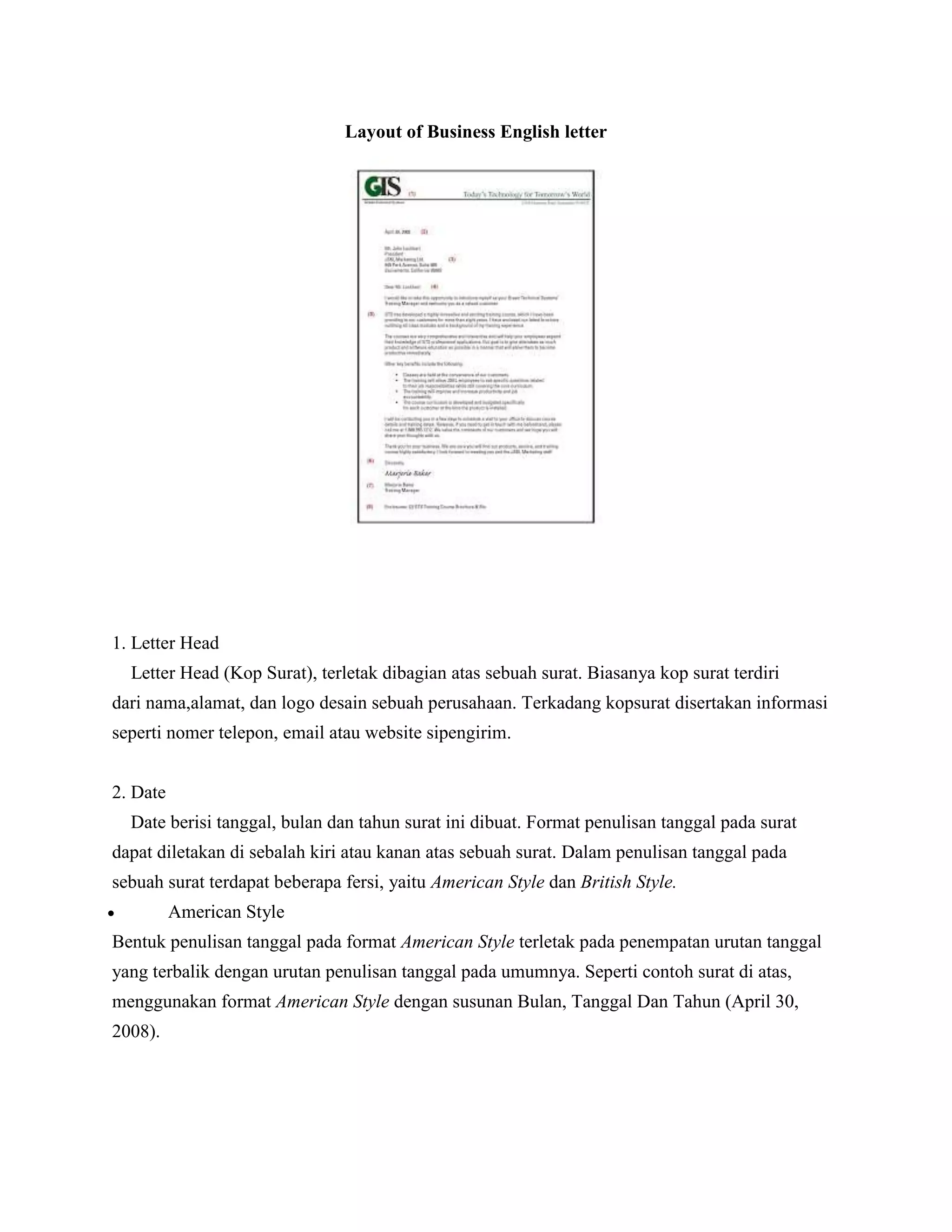 Layout of business english letter | DOC