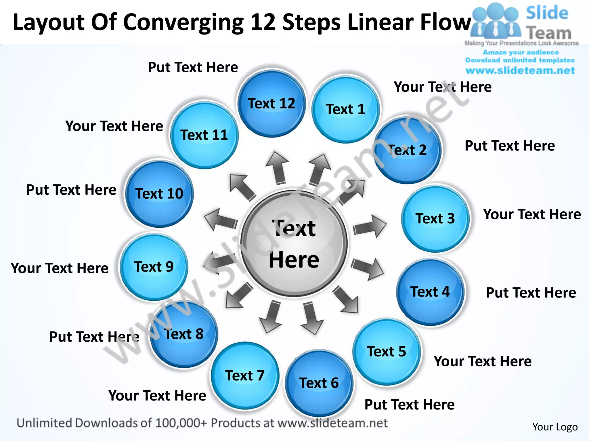 Layout of converging 12 steps linear flow cycle chart power point ...