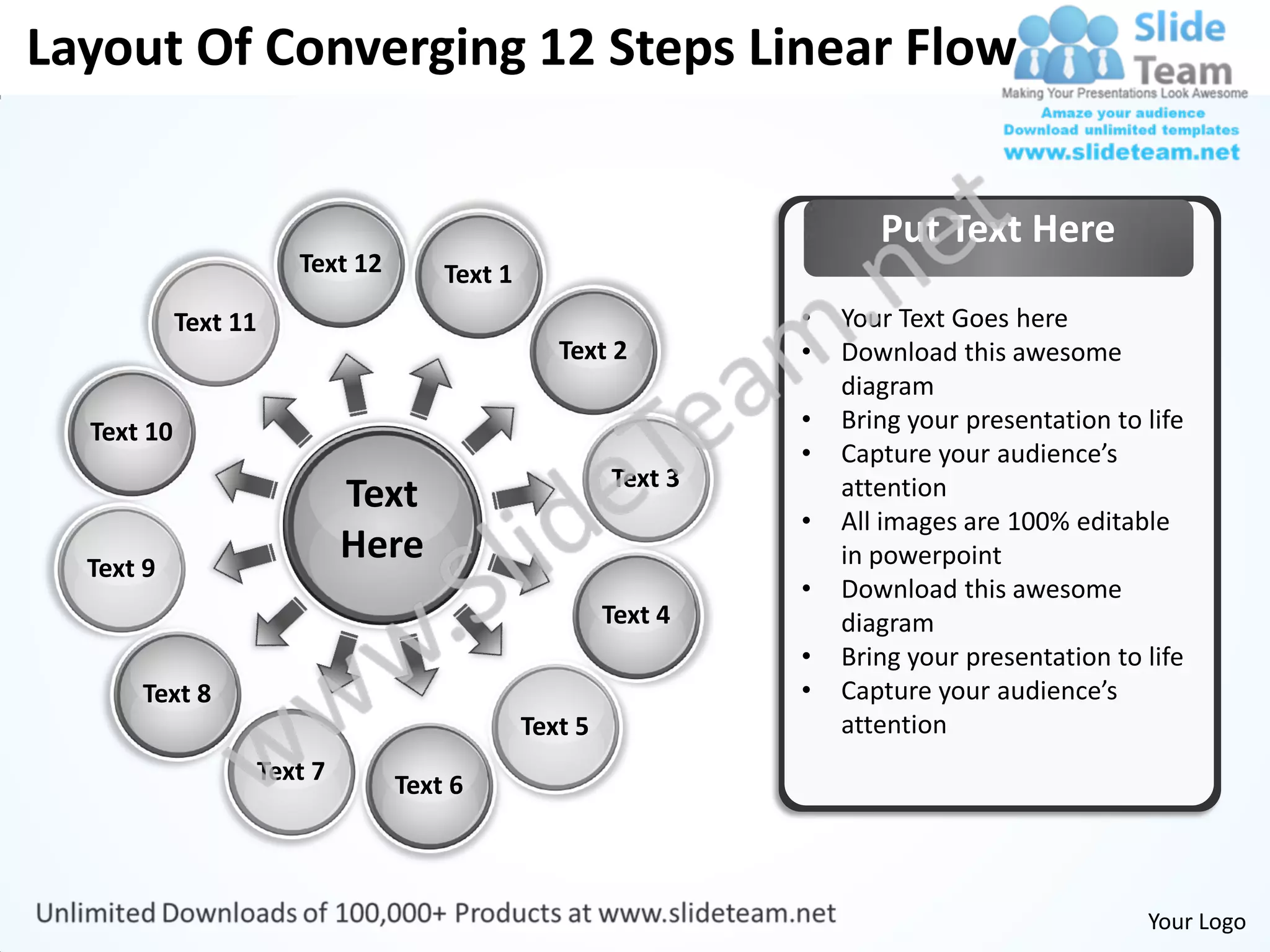 Layout of converging 12 steps linear flow cycle chart power point ...
