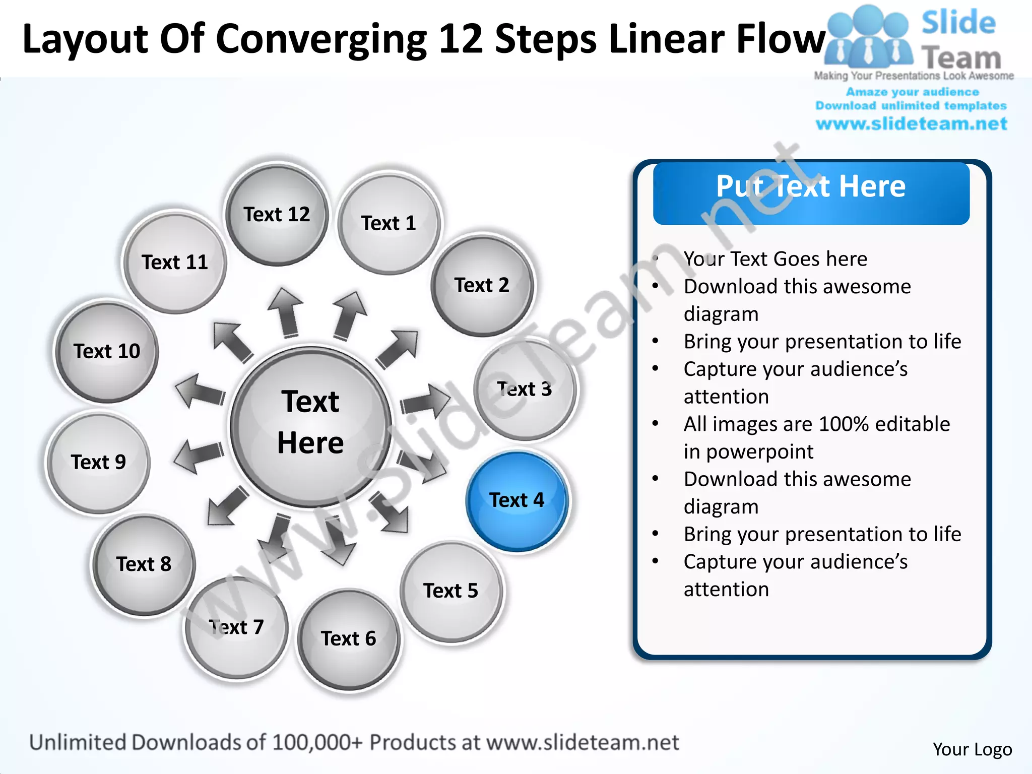 Layout of converging 12 steps linear flow cycle chart power point ...