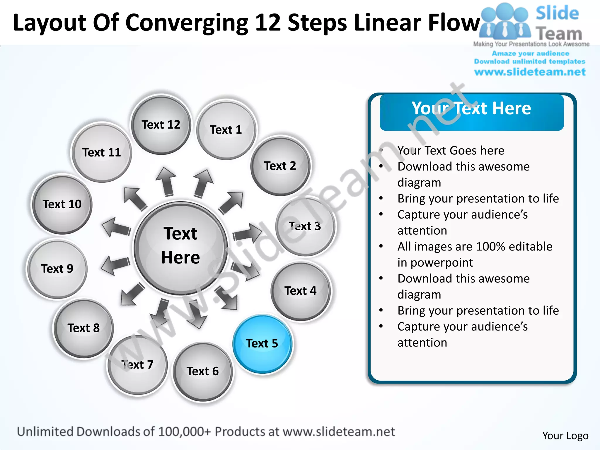 Layout of converging 12 steps linear flow cycle chart power point ...