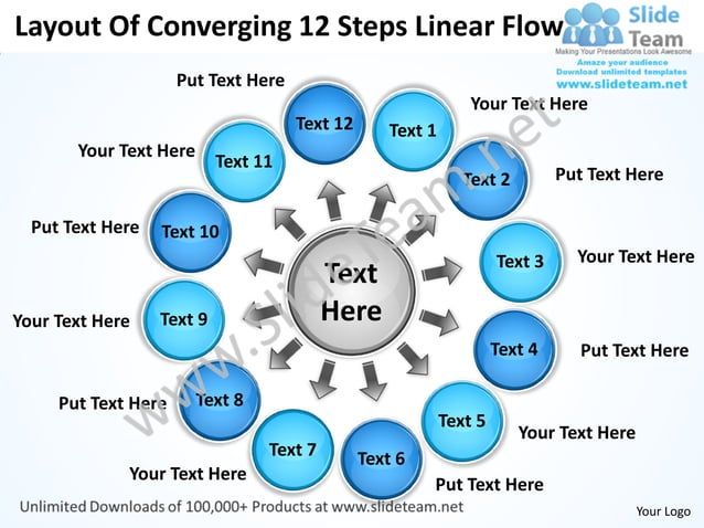 Layout of converging 12 steps linear flow cycle chart power point ...