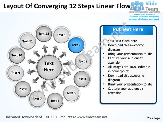 Layout of converging 12 steps linear flow cycle chart power point ...