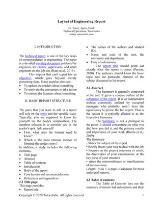 Layout of engineering report tutorsindia.com