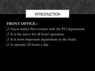 Layout of front office & various sections of FO | PPTX