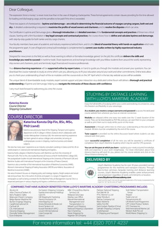 Certificate in Laytime and Demurrage by Lloyds Maritime Academy | PDF