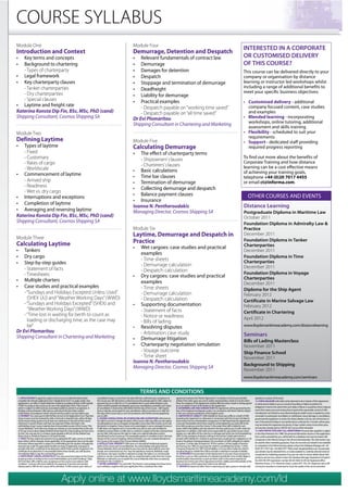 Certificate in Laytime and Demurrage by Lloyds Maritime Academy | PDF