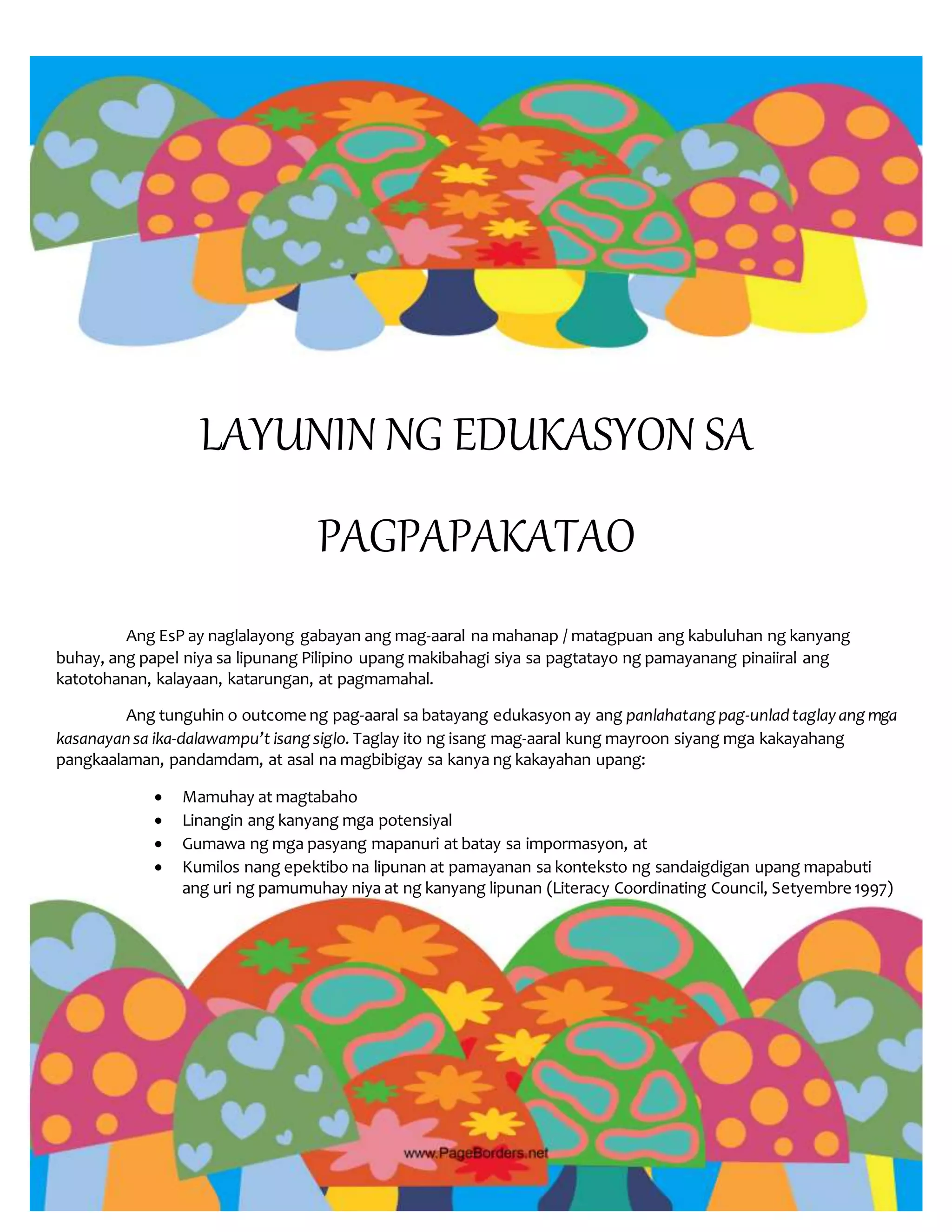 Layunin ng Edukasyon sa Pagpapakatao (EsP) | DOCX