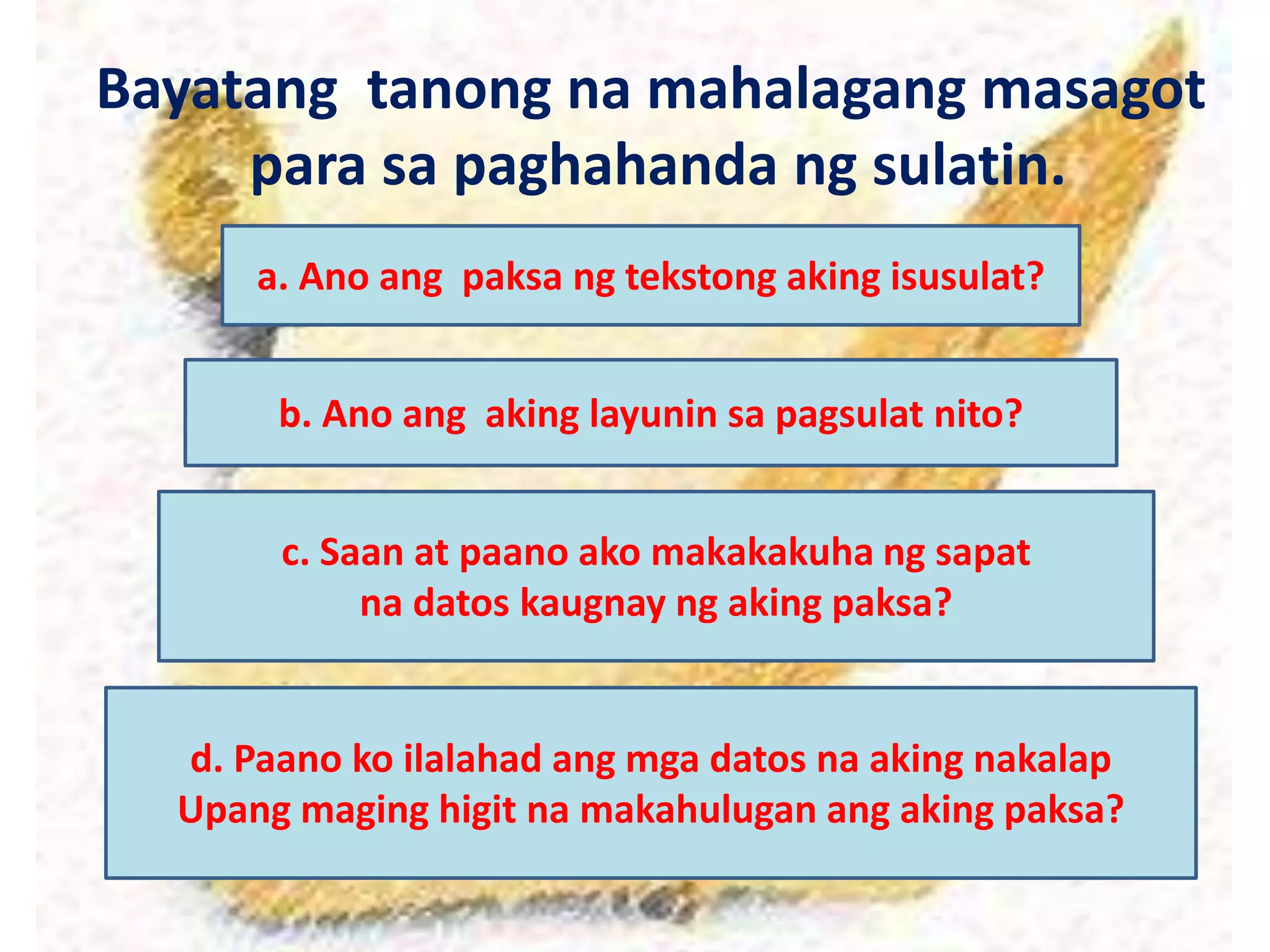 Layunin sa pagsulat -Filipino | PPTX
