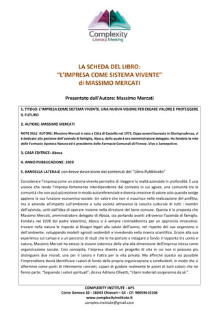 Complexity Literacy Meeting - Scheda del libro presentato da Massimo ...