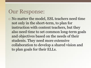Bell & Baecher's Continuum of Collaboration across ESL Program Models ...
