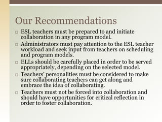 Bell & Baecher's Continuum of Collaboration across ESL Program Models ...