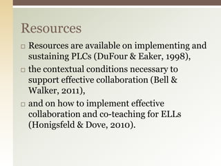 Bell & Baecher's Continuum of Collaboration across ESL Program Models | PPTX