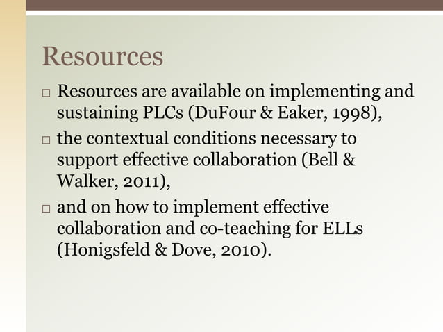 Bell & Baecher's Continuum of Collaboration across ESL Program Models ...