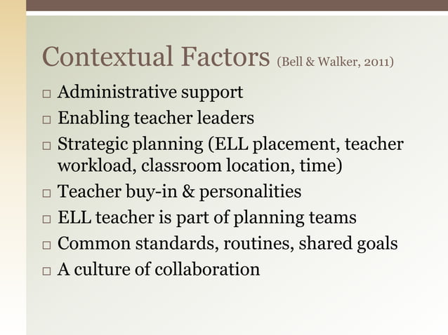Bell & Baecher's Continuum of Collaboration across ESL Program Models ...