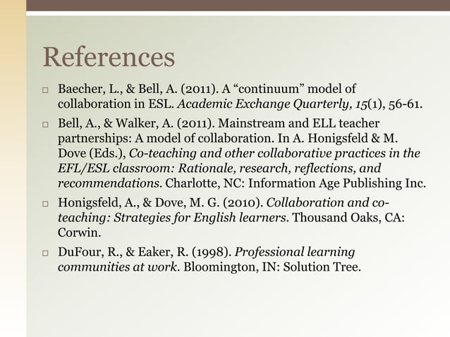 Bell & Baecher's Continuum of Collaboration across ESL Program Models ...