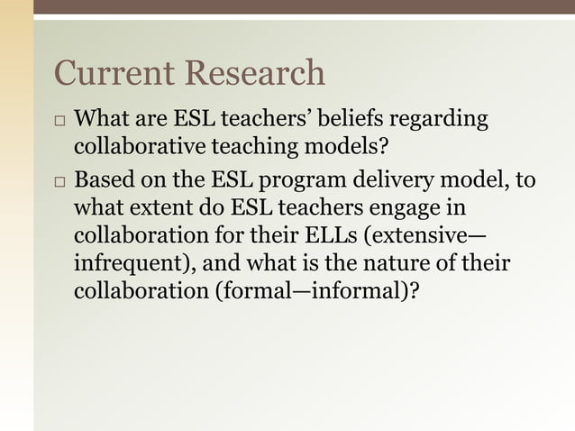 Bell & Baecher's Continuum of Collaboration across ESL Program Models ...