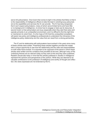 Ic and policymaker integration a studies in intelligence anthology | PDF