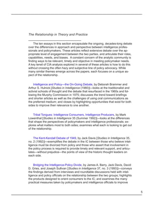 Ic and policymaker integration a studies in intelligence anthology | PDF