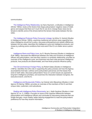 Ic and policymaker integration a studies in intelligence anthology | PDF