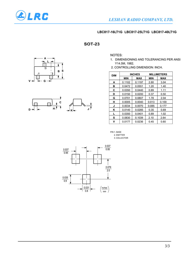 Original NPN Transistor LBC817 BC817 6C SMD Code 500mA 45V SOT23 | PDF ...