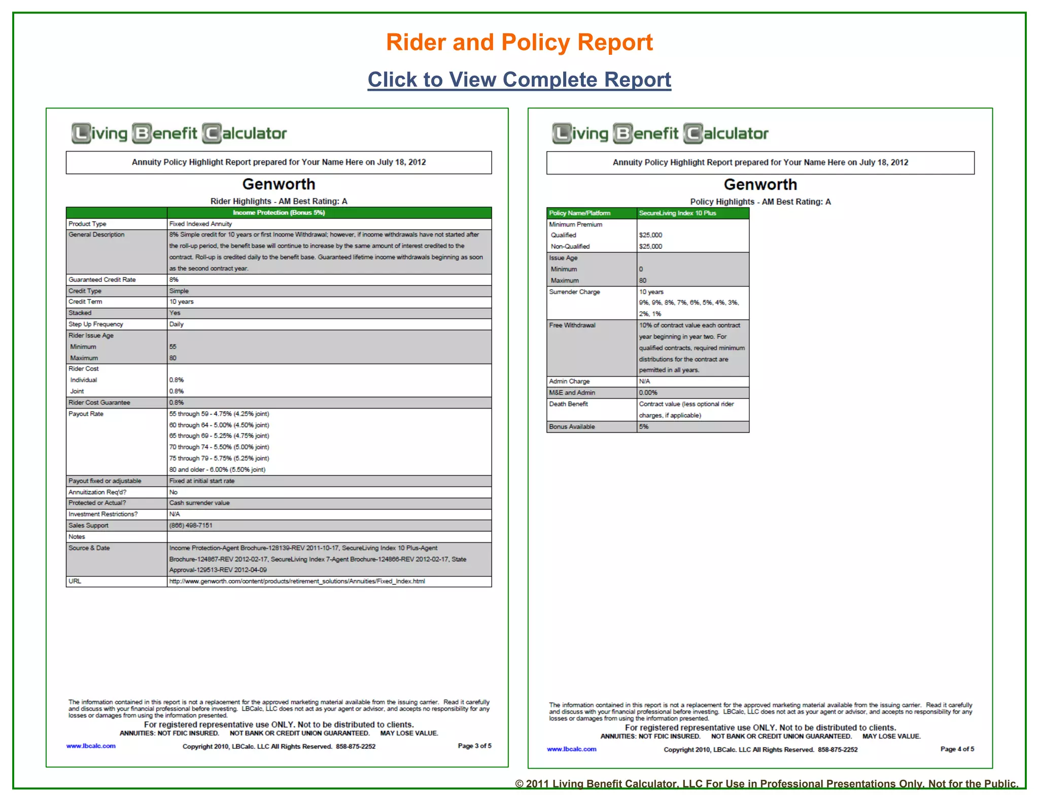 Living Benefit Rider Presentation & Discount Offer | PDF