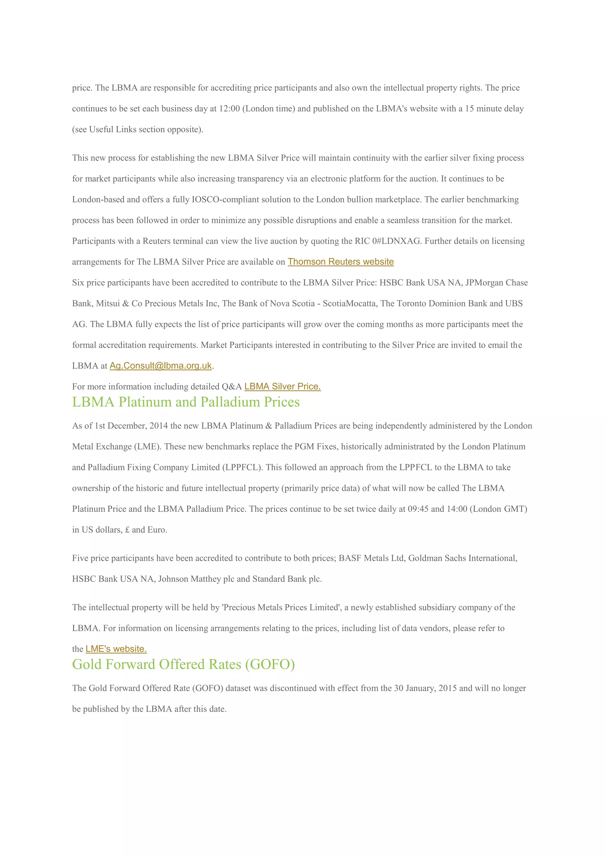 Lbma changes in the price governance (1) | PDF