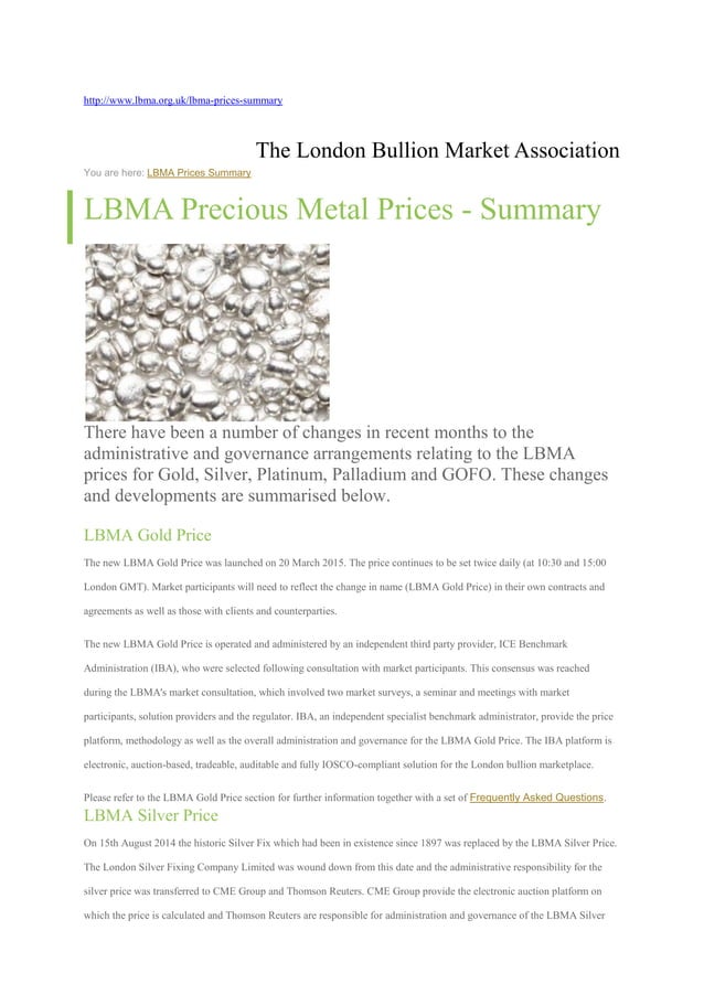 Lbma changes in the price governance (1) | PDF