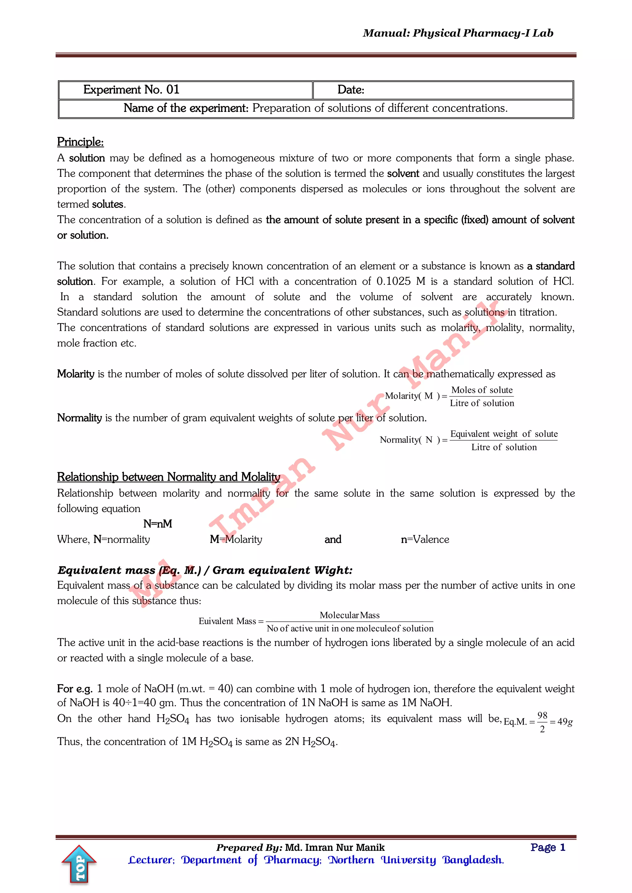 Laboratory Manual ;Physical Pharmacy-I MANIK | PDF