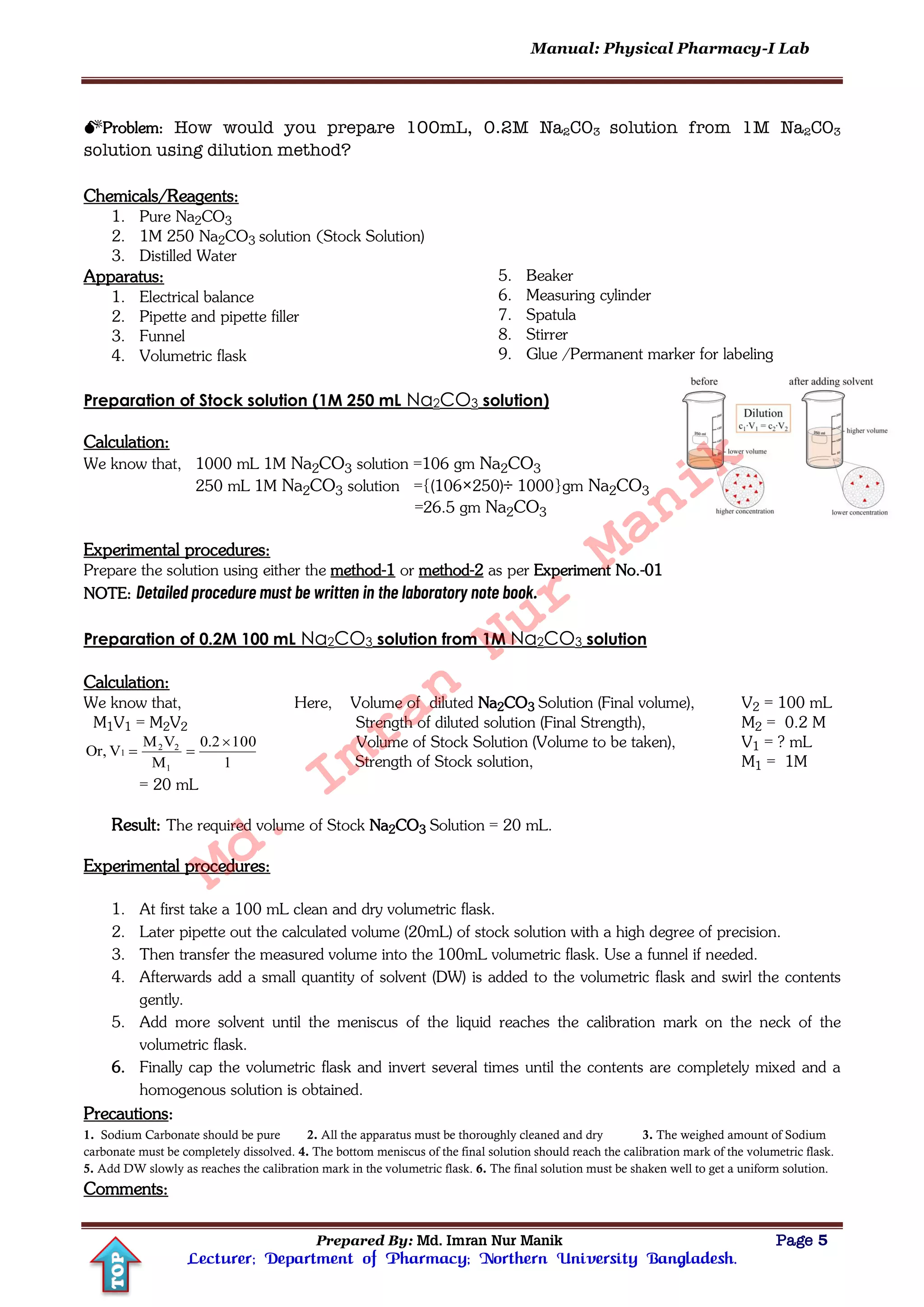 Laboratory Manual ;Physical Pharmacy-I MANIK | PDF