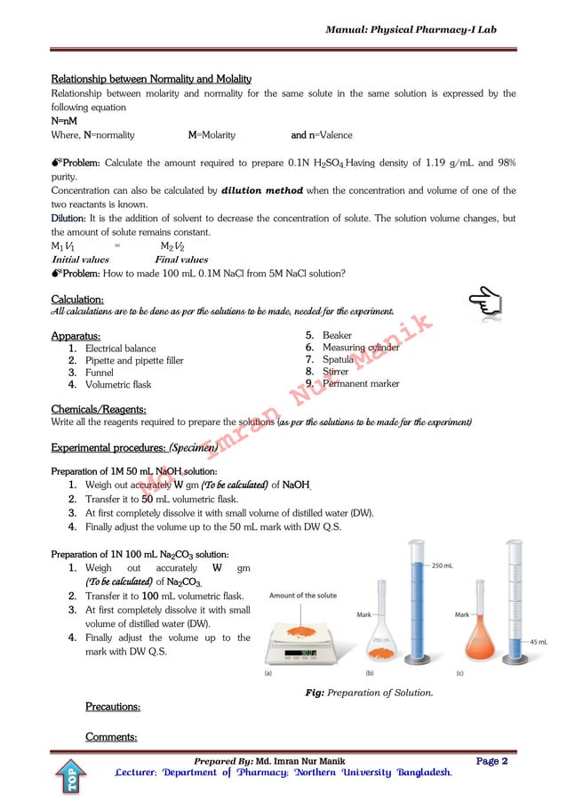 Physical Pharmacy-I Lab MANIK | PDF