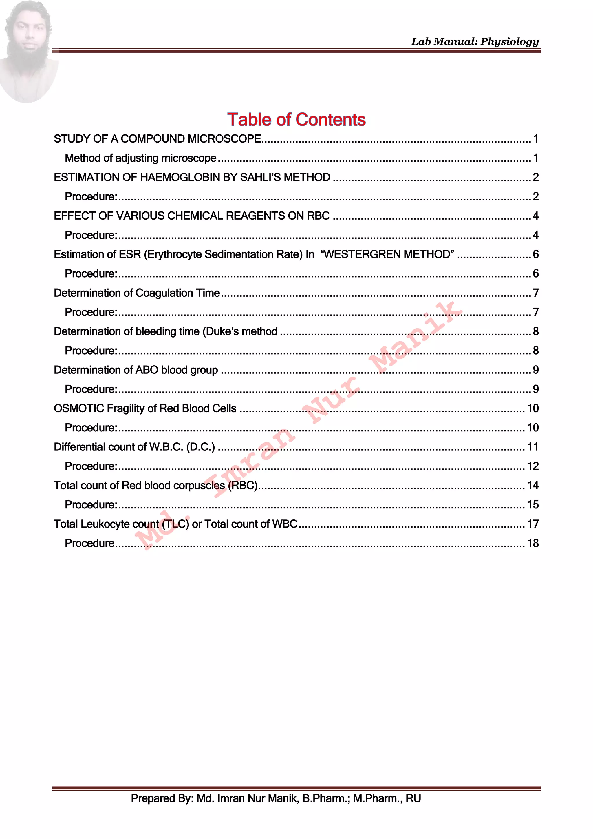Laboratory Manual for Physiology: MANIK | PDF