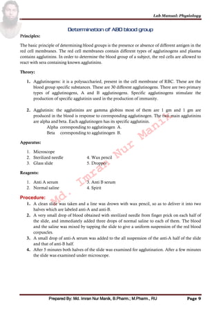 Laboratory Manual for Physiology: MANIK | PDF