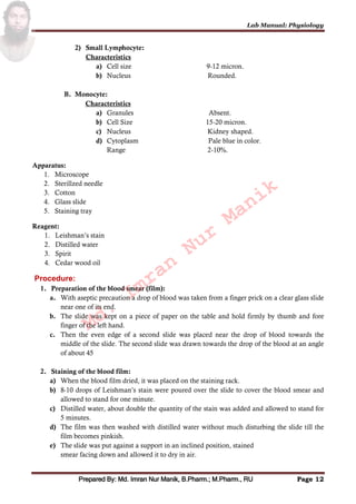 Laboratory Manual for Physiology: MANIK | PDF