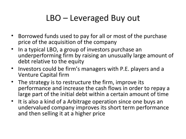 Lbo mbo | PPT | Private Equity | Business Banking & Finance