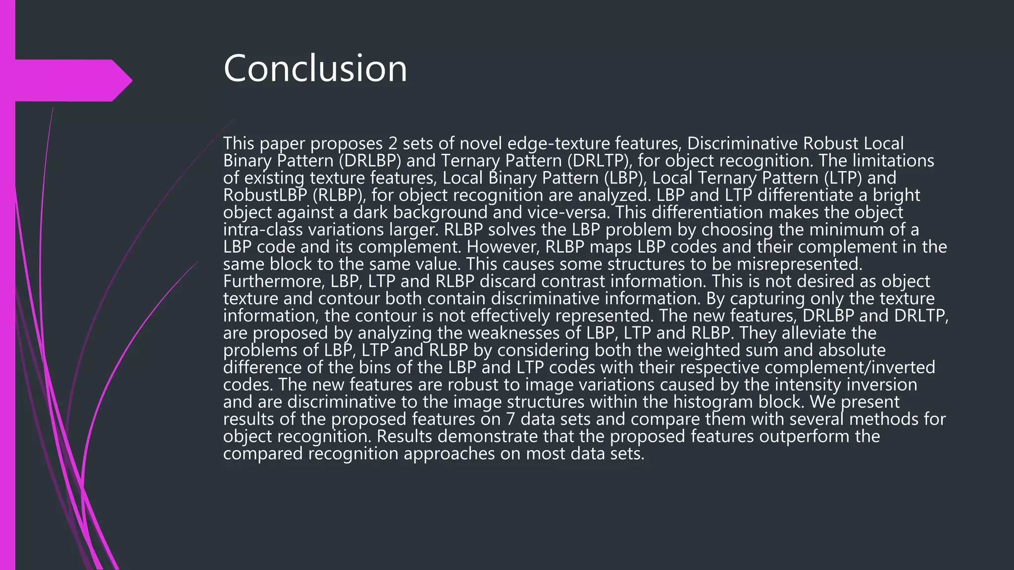 Lbp based edge-texture features for object recoginition | PPTX