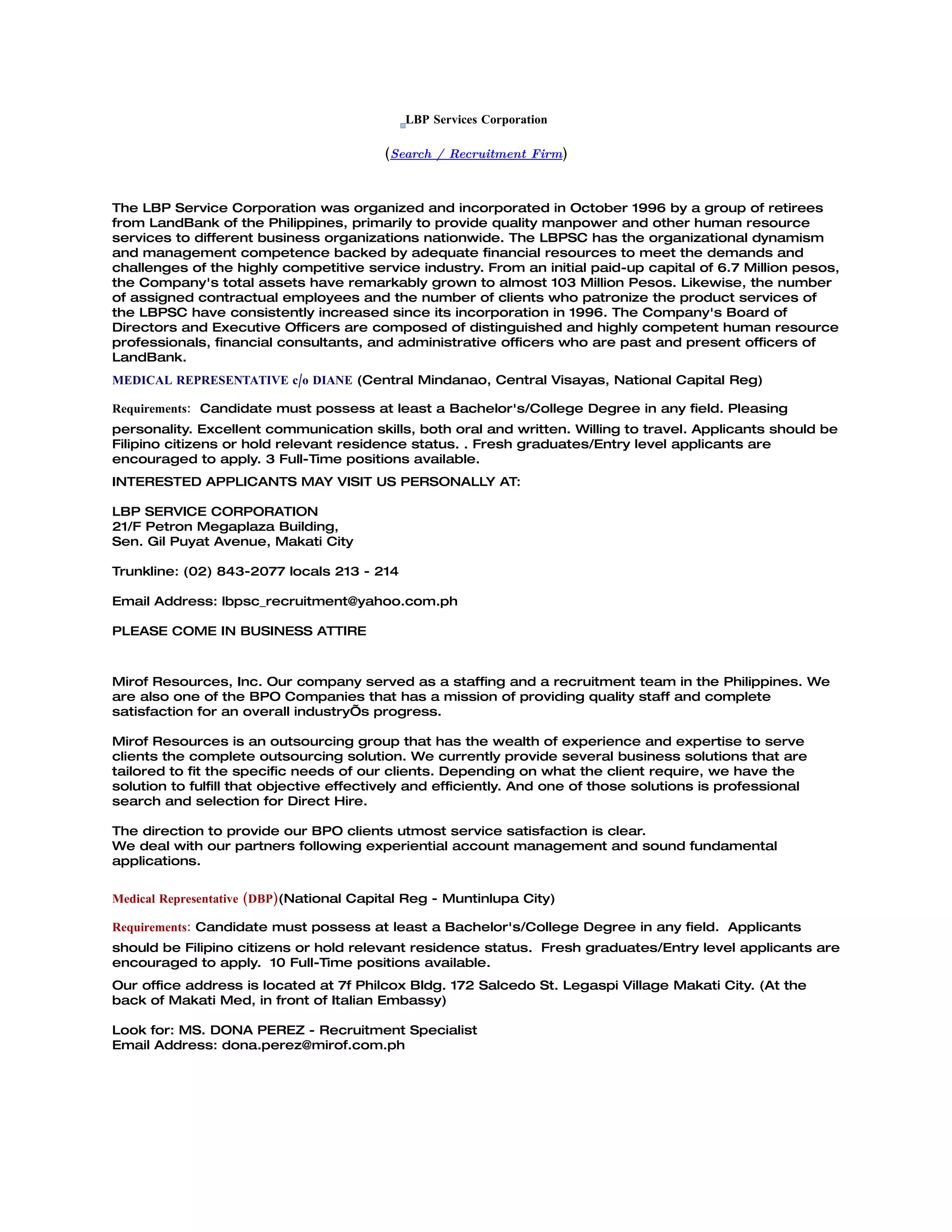 Lbp services corporation | ODT